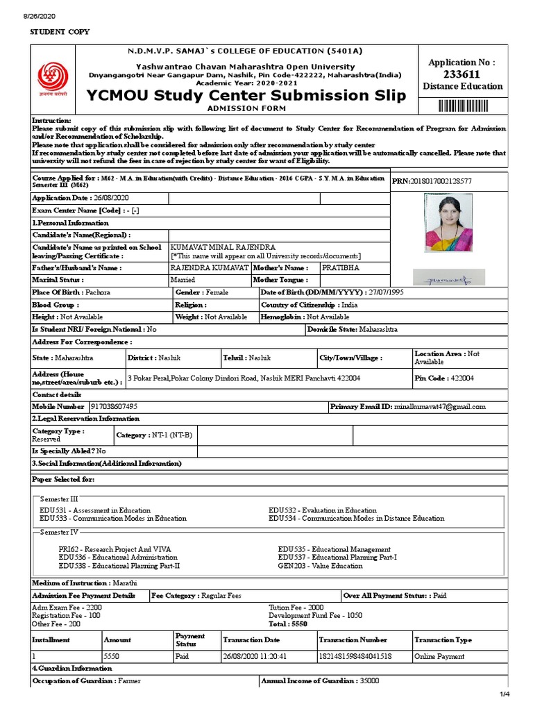 Student Submission for MA Education Admission | PDF | Academic Degree ...