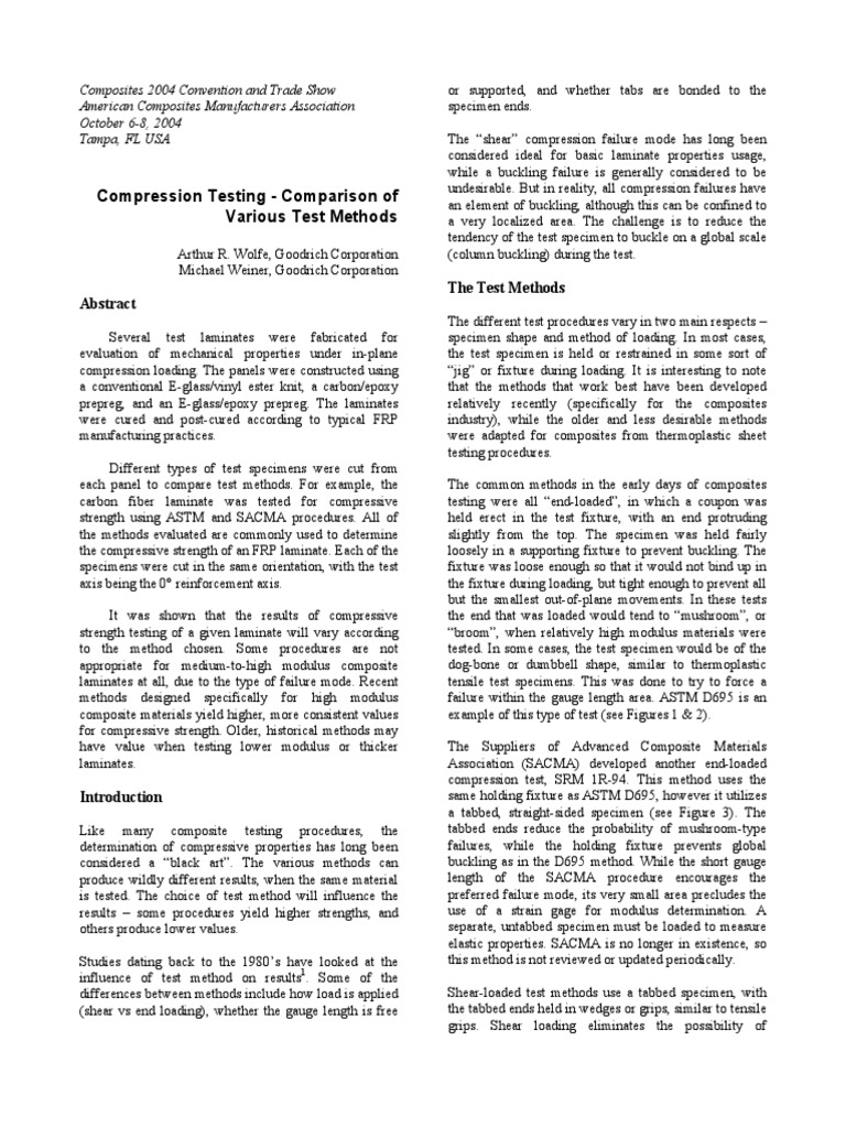 Compression Test Methods Pdf Composite Material Buckling