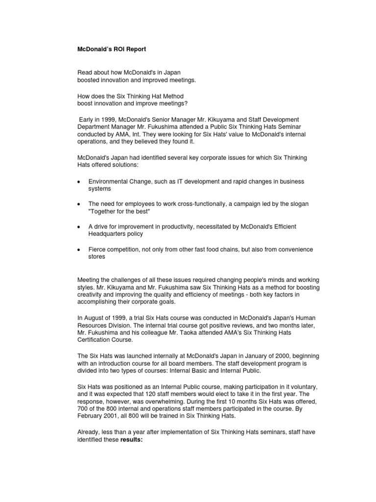 McDonalds ROI Report | PDF | Mc Donald's | Innovation