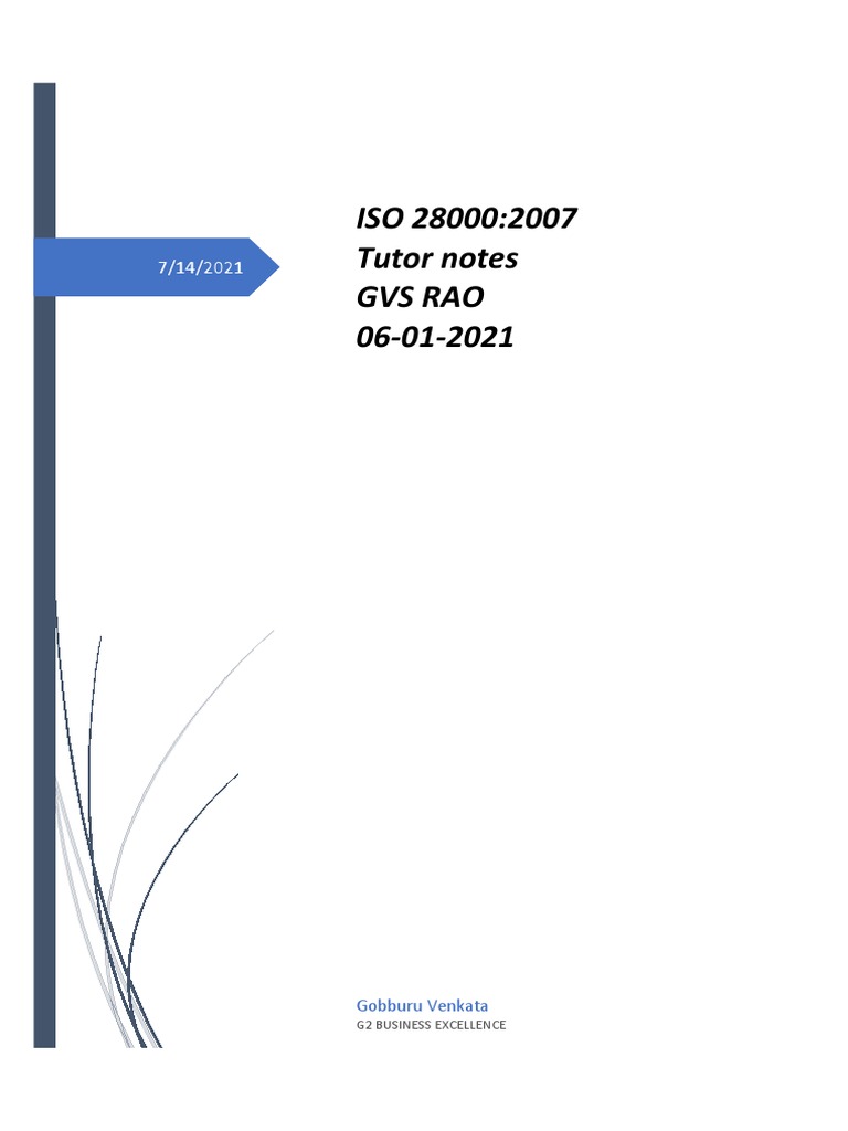 WHat Is ISO 28000 - Tutor Note11 | PDF | Incident Management | Audit