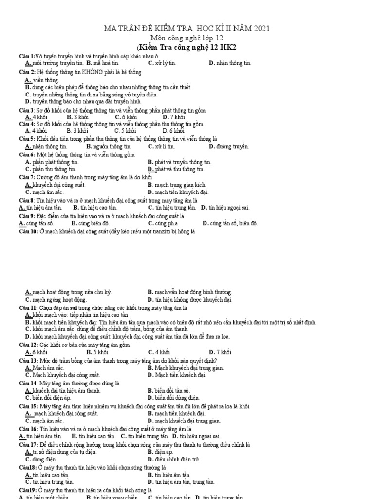 Ma Tran de Con Nghe 12 HK2 1 | PDF