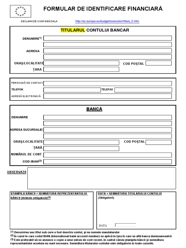 Anexa E Formular de Identificare Financiara | PDF