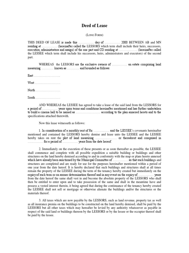 Deed of Lease | PDF | Land Law | Lease