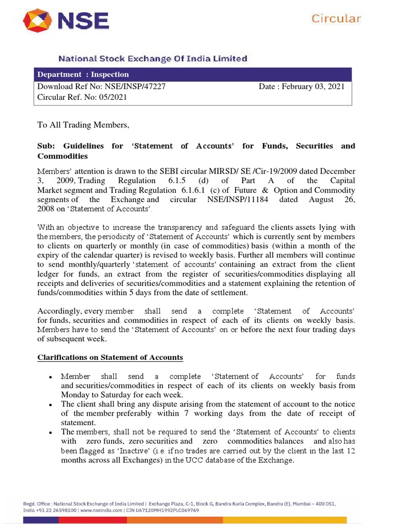 To All Trading Members,: Sub: Guidelines For Statement of Accounts' For ...