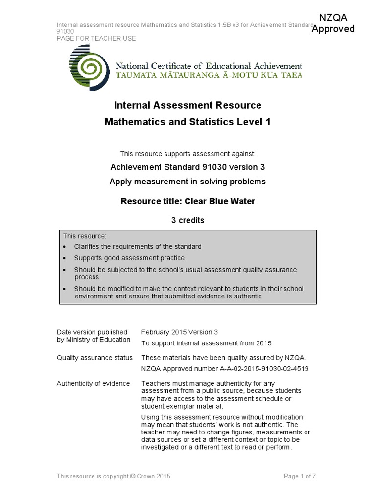 Internal Assessment Resource Mathematics and Statistics Level 1 | PDF ...