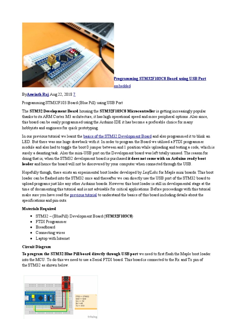 Programming STM32F103C8 Board Using USB Port | PDF | Arduino | Booting
