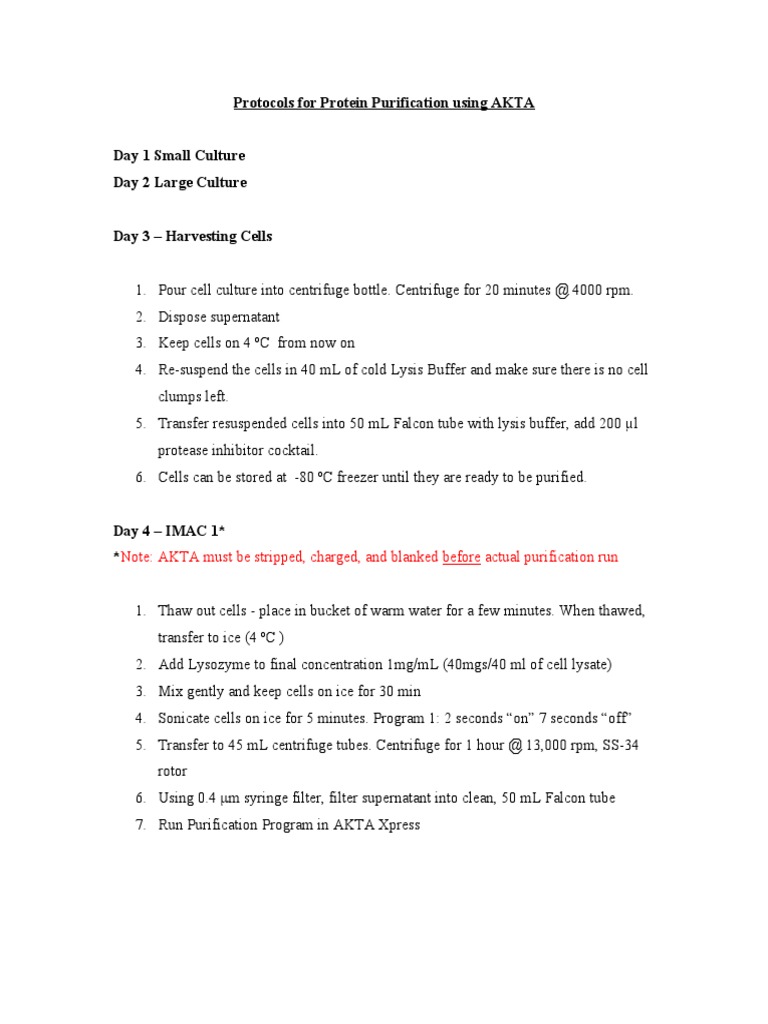 AKTA Protein Purification Protocol | PDF | Protein Purification ...