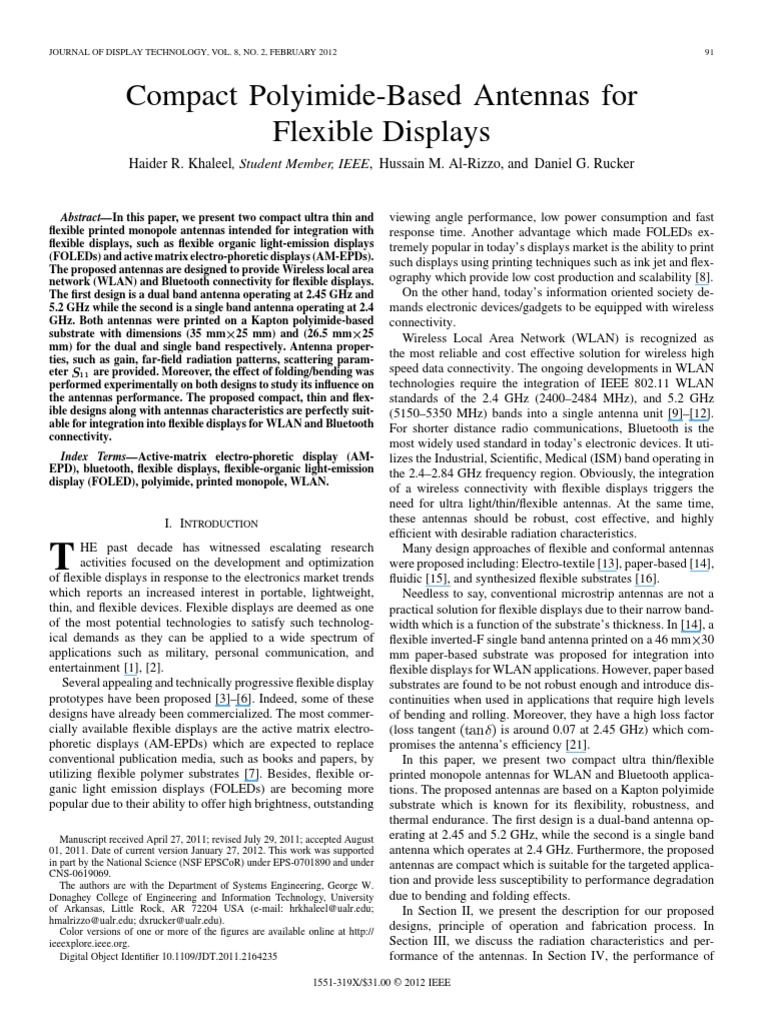 Compact Polyimide Based Antennas For Fle | PDF | Antenna (Radio) | Bandwidth (Signal Processing)