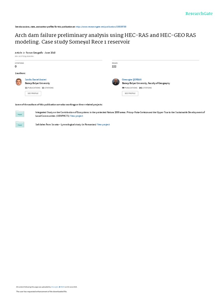 Arch Dam Failure Preliminary Analysis Using HEC-RAS and HEC-GEO RAS Modeling. Case Study Someșul ...