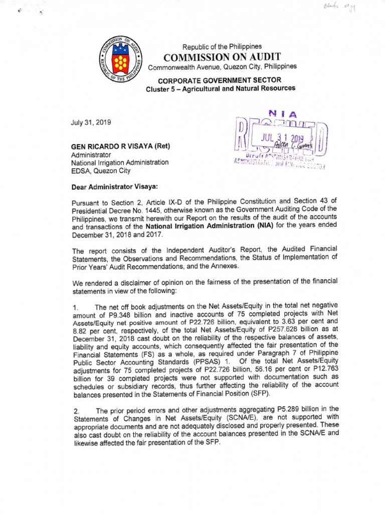 2018 - COA Annual Audited Report | PDF | Going Concern | Internal Control