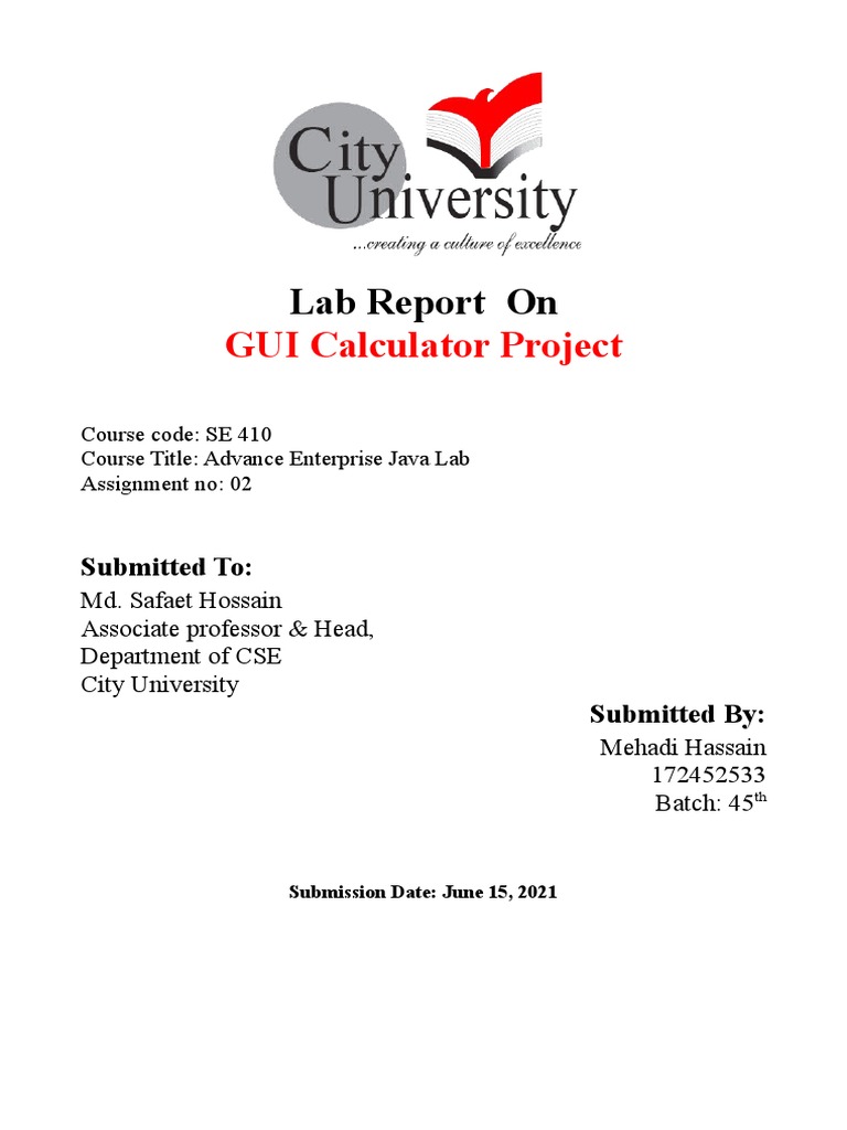 GUI Calculator Project: Lab Report On | PDF | Object Oriented ...