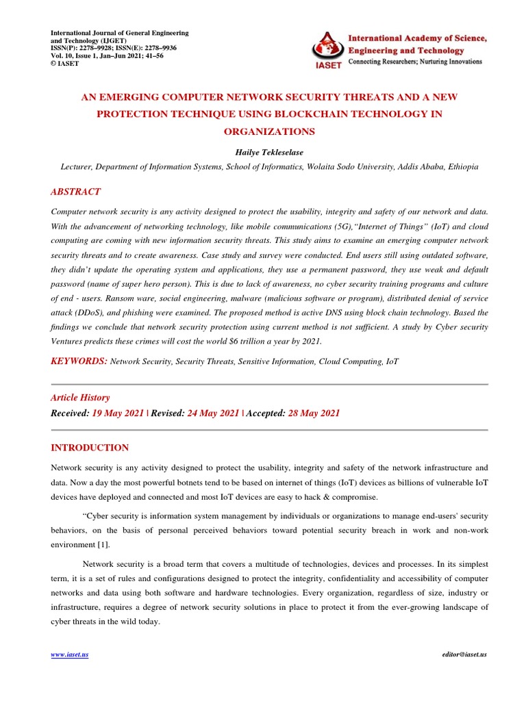 An Emerging Computer Network Security Threats and A New Protection ...