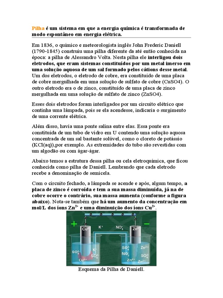 Pilha de Daniel | PDF | Eletrodo | Eletricidade