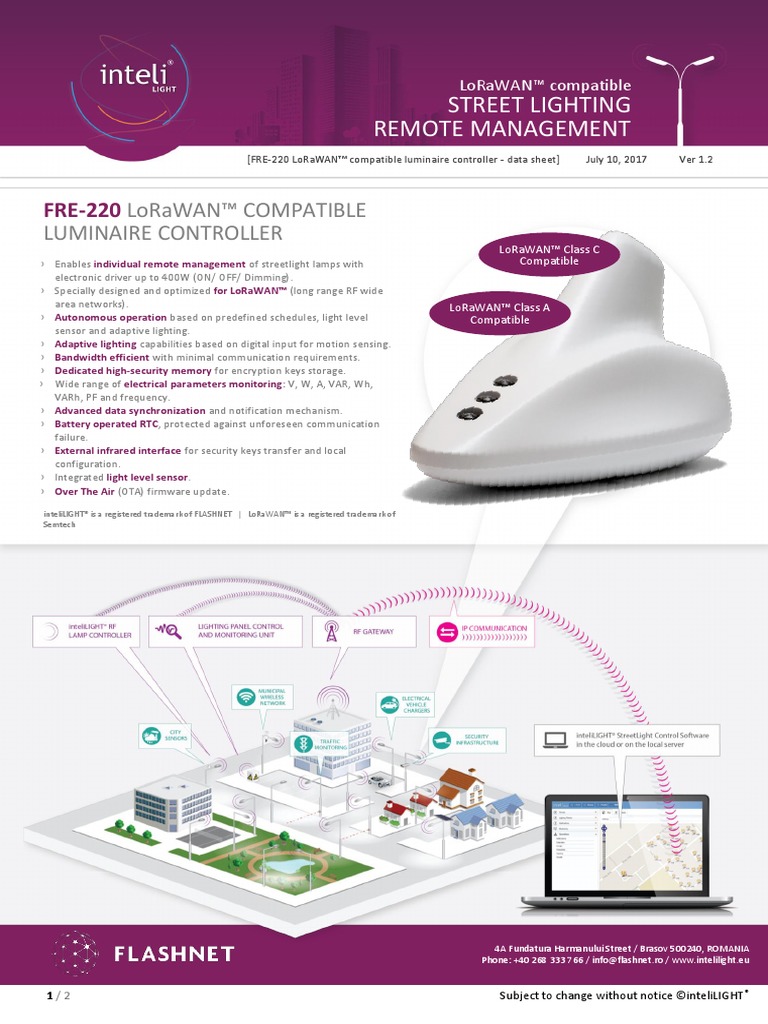 inteliLIGHT FRE-220 LoRaWAN Compatible Luminaire Controller - Data Sheet v1.2 (En) | PDF ...