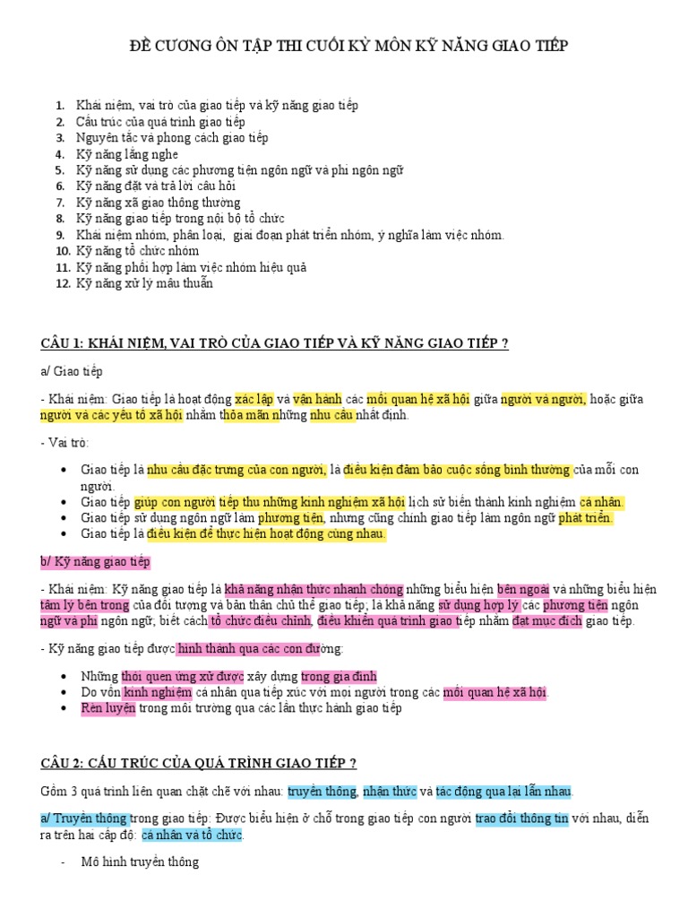 123doc de Cuong On Tap Ky Nang Giao Tiep Iuh | PDF