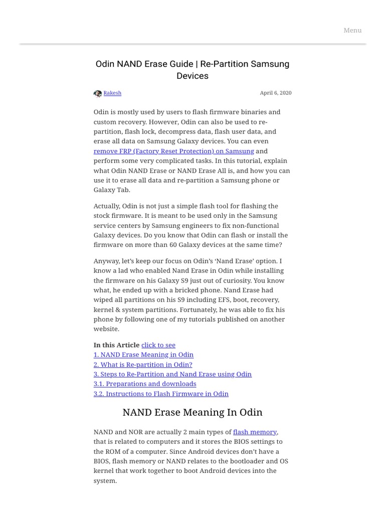 Odin NAND Erase Guide - Re-Partition Samsung Devices Complete | PDF ...