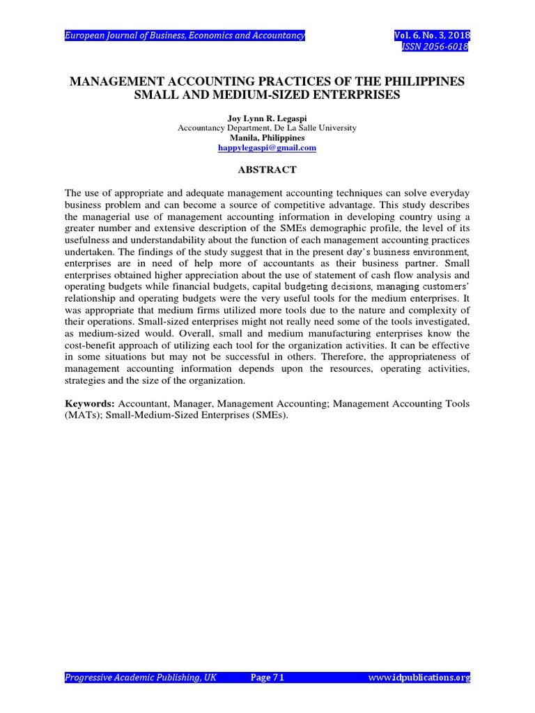 Abstract MANAGEMENT ACCOUNTING PRACTICES OF THE PHILIPPINES SMALL AND ...