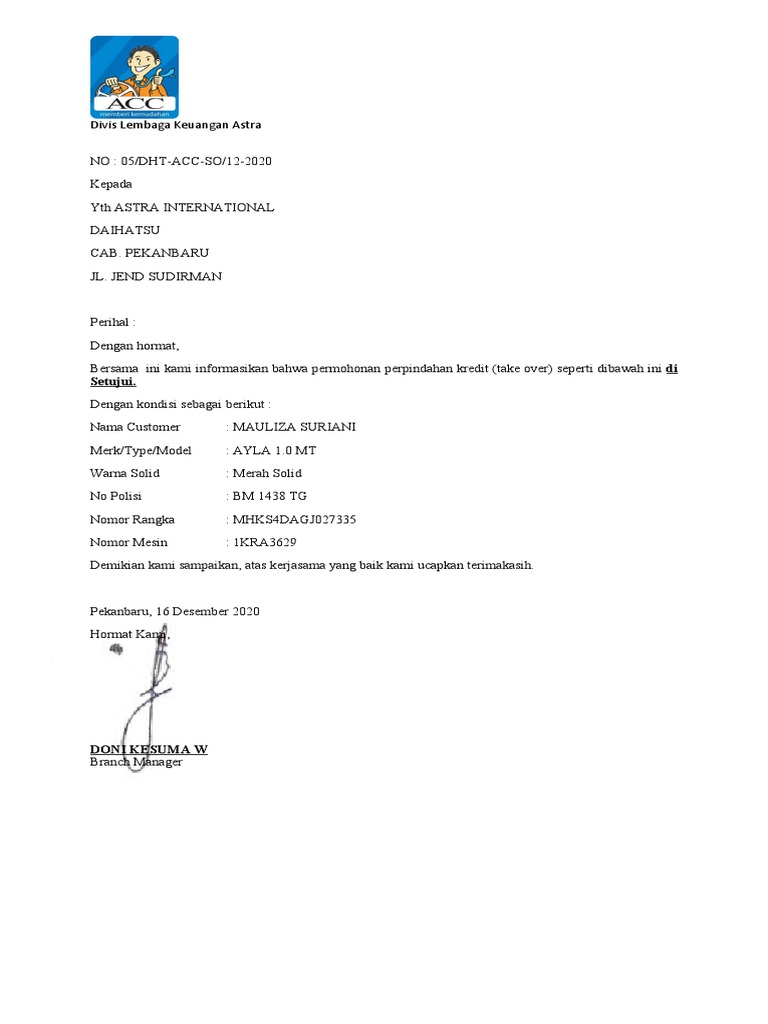 Contoh Surat Take Over | PDF