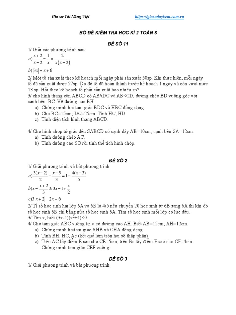 De-Kiem-Tra-Giua-Ki-2-Toan-8-Bo-De-Kiem-Tra-Hoc-Ki-2-Toan-8 2 | PDF