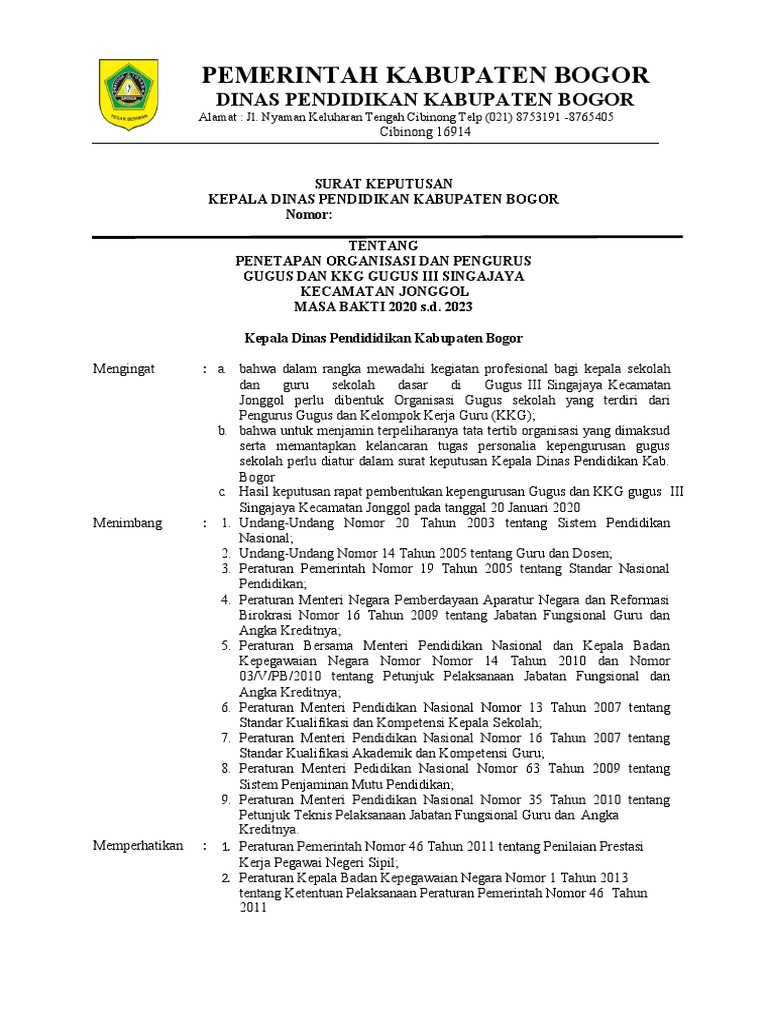 Contoh SK Kepengurusan KKG | PDF