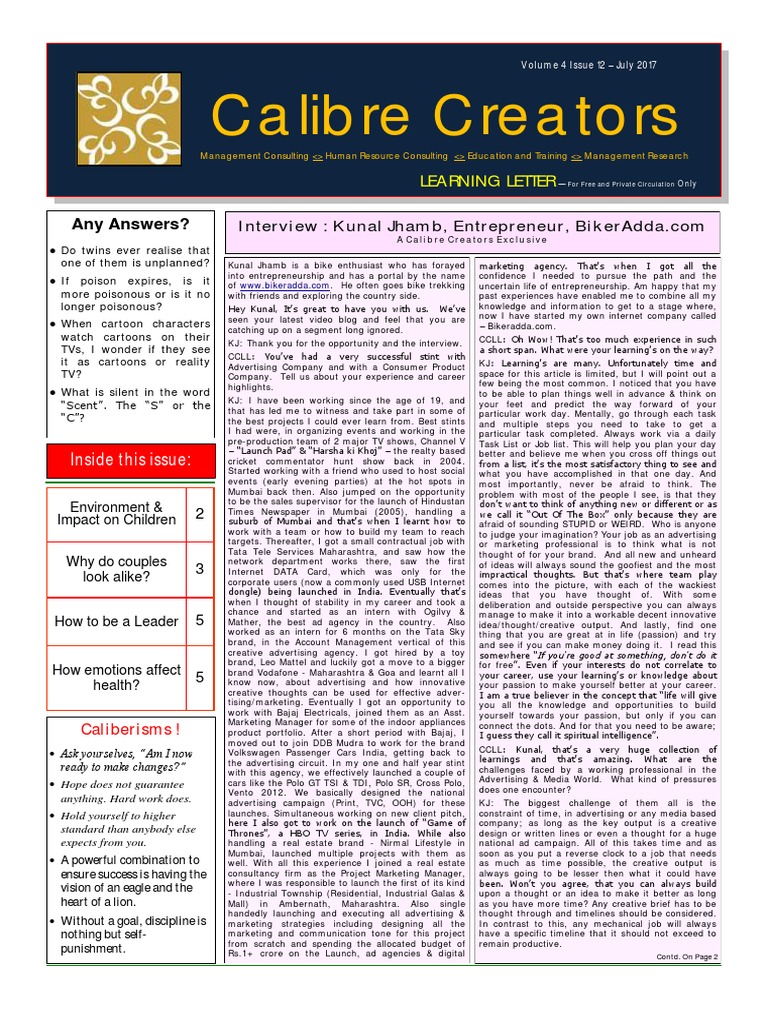 Calibre Creators Learning-Letter-Jul 17 | PDF | Empathy | Face