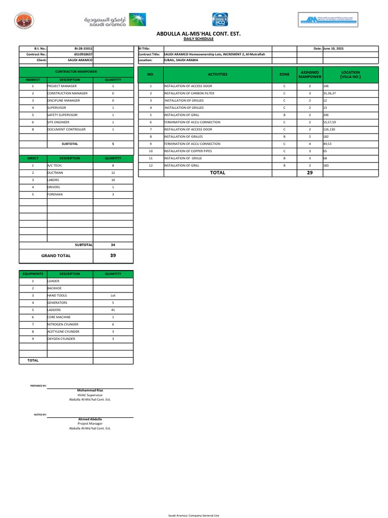 Daily Schedule (Aramco 2) - June, 10, 2021 | PDF | Energy And Resource ...