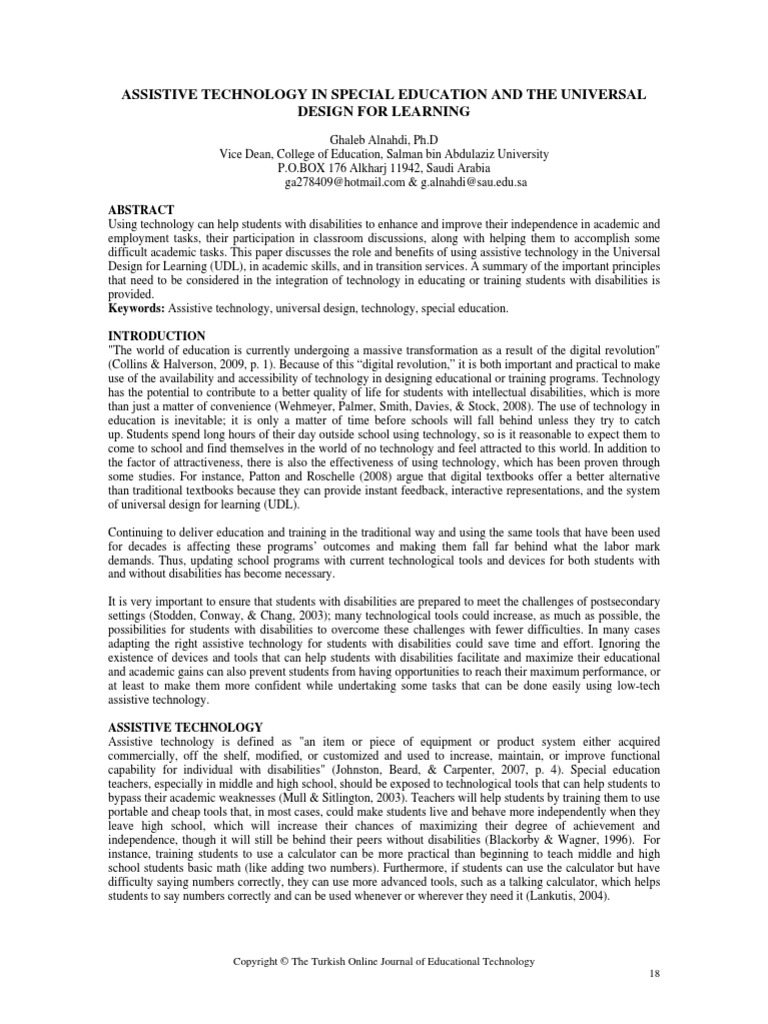 Assistive Technology in Special Education and The Design For Learning | PDF | Educational ...