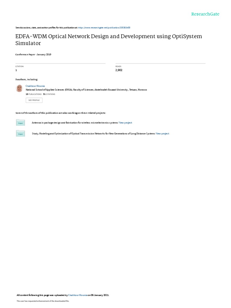 Edfa-Wdm Optical Network Design and Development Using Optisystem ...