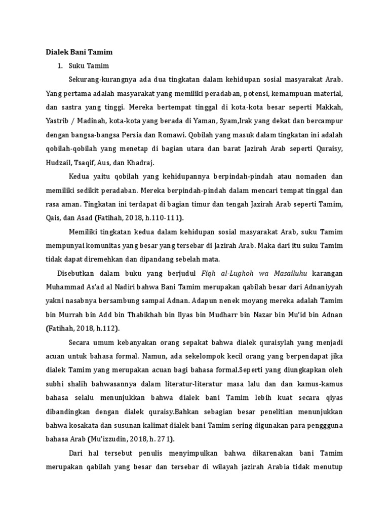 Dialek dan Karakteristik Bani Tamim | PDF