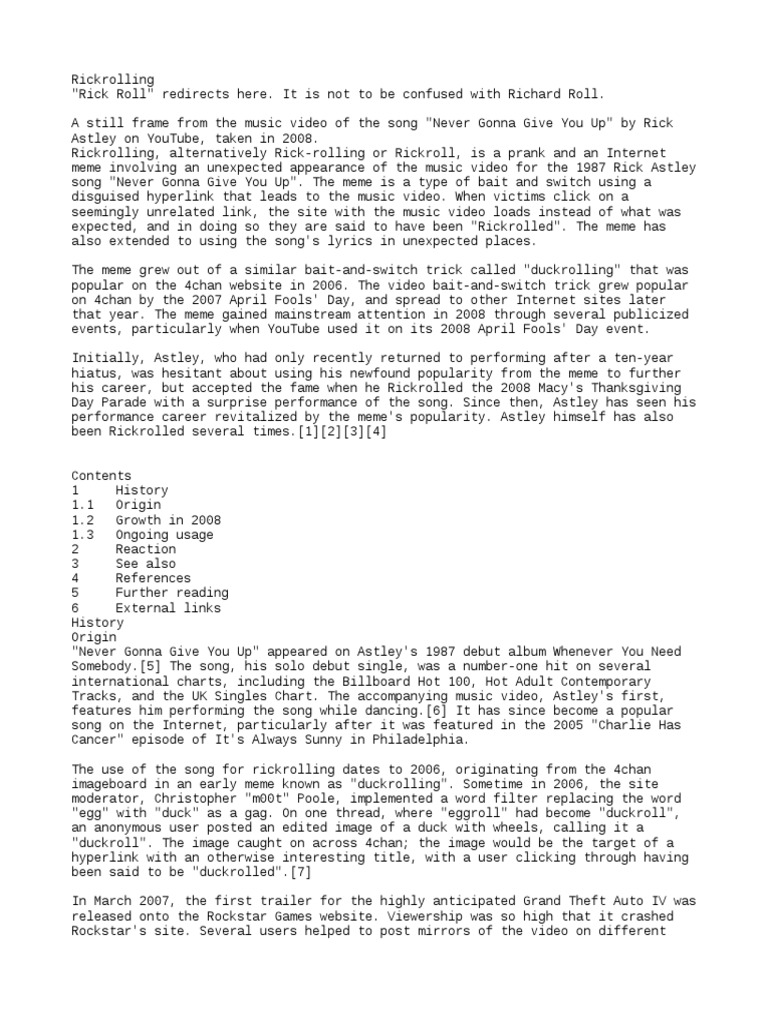 Rick Roll | PDF | Internet | Leisure
