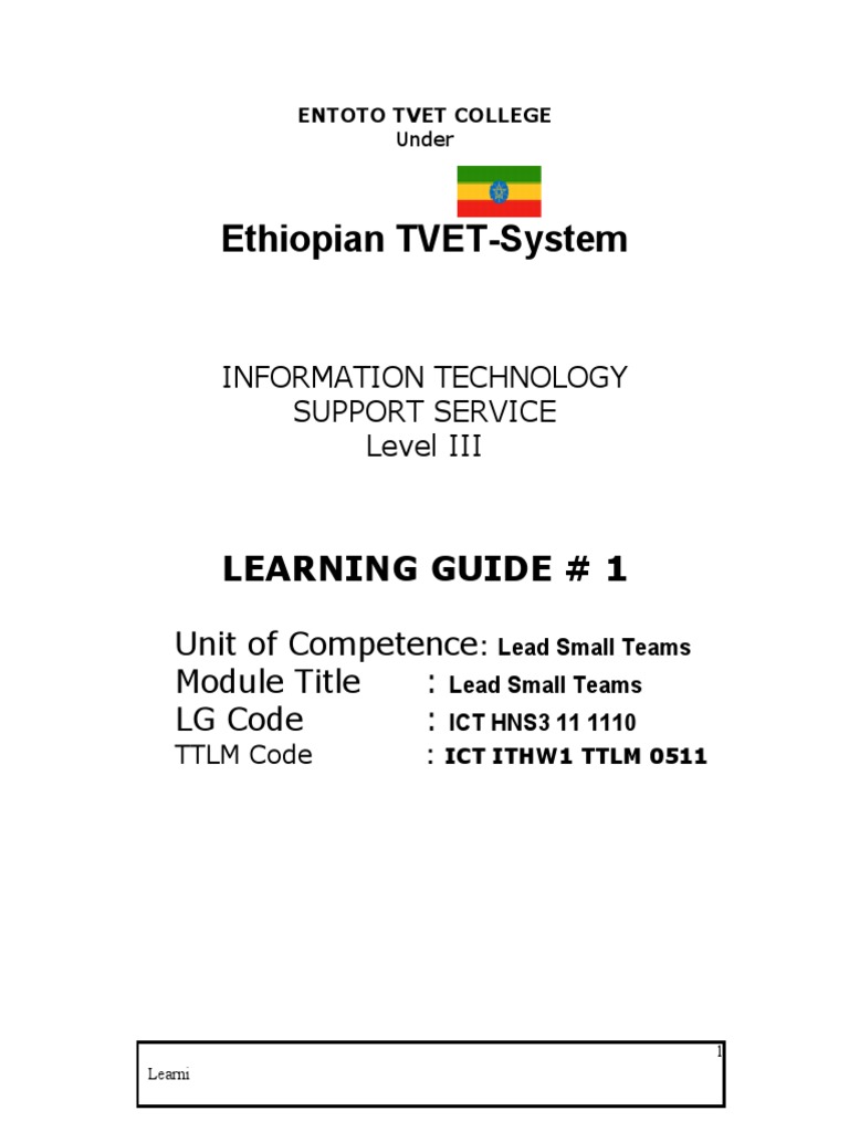 Ethiopian TVET-System: Learning Guide # 1 | PDF | Leadership ...