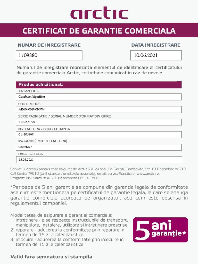 Receipt for the purchase of a refrigerator from Carrefour on May 25th ...