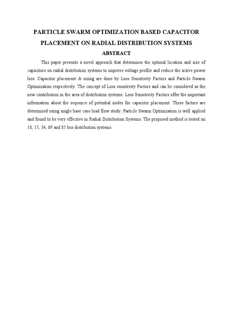 Particle Swarm Optimization Based Capacitor Placement On Radial Distribution Systems | PDF ...