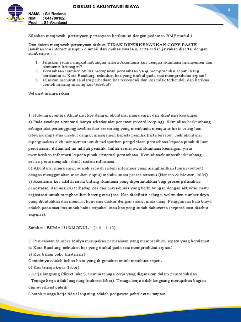 Diskusi 1 Akb EKMA4315 | PDF