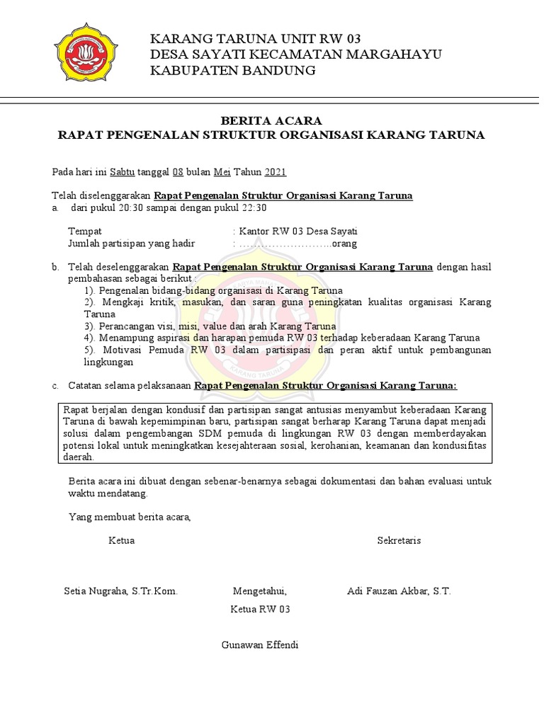 BERITA ACARA Karang Taruna | PDF