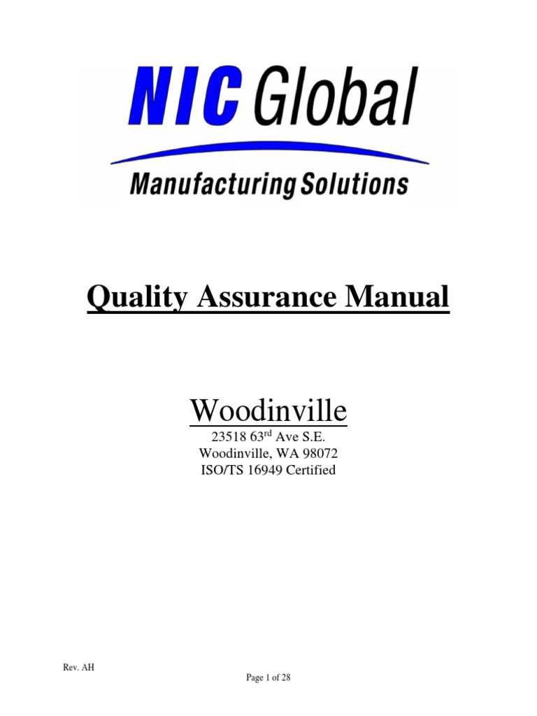 Quality Assurance Manual: Woodinville | PDF | Quality Assurance ...
