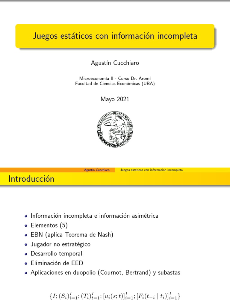 Juegos estáticos con información incompleta | PDF | Microeconomía ...