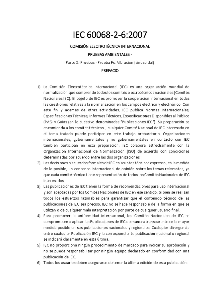 Traducción IEC 60068-2-6 2007 | PDF | Comisión Electrotécnica Internacional | Tolerancia de ...