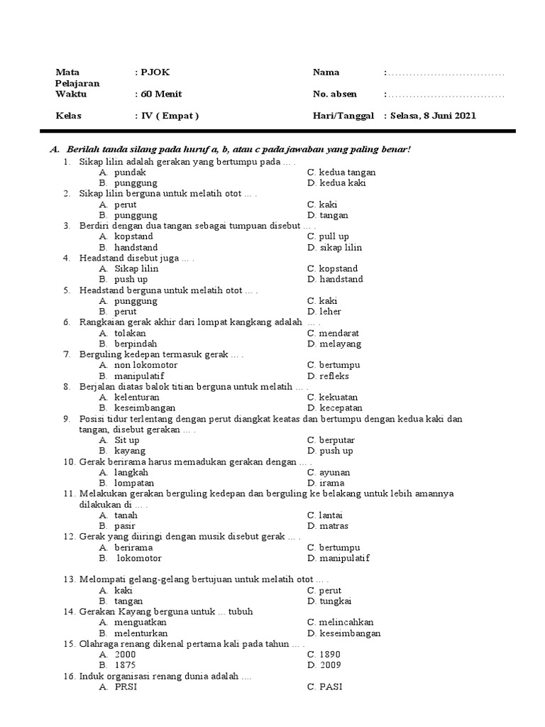 Soal Pjok Kelas 4 | PDF