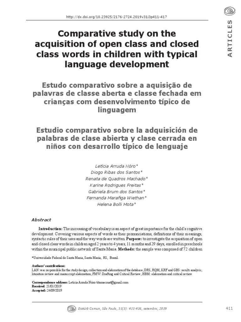 Open and Closed Words | PDF | Part Of Speech | Language Acquisition