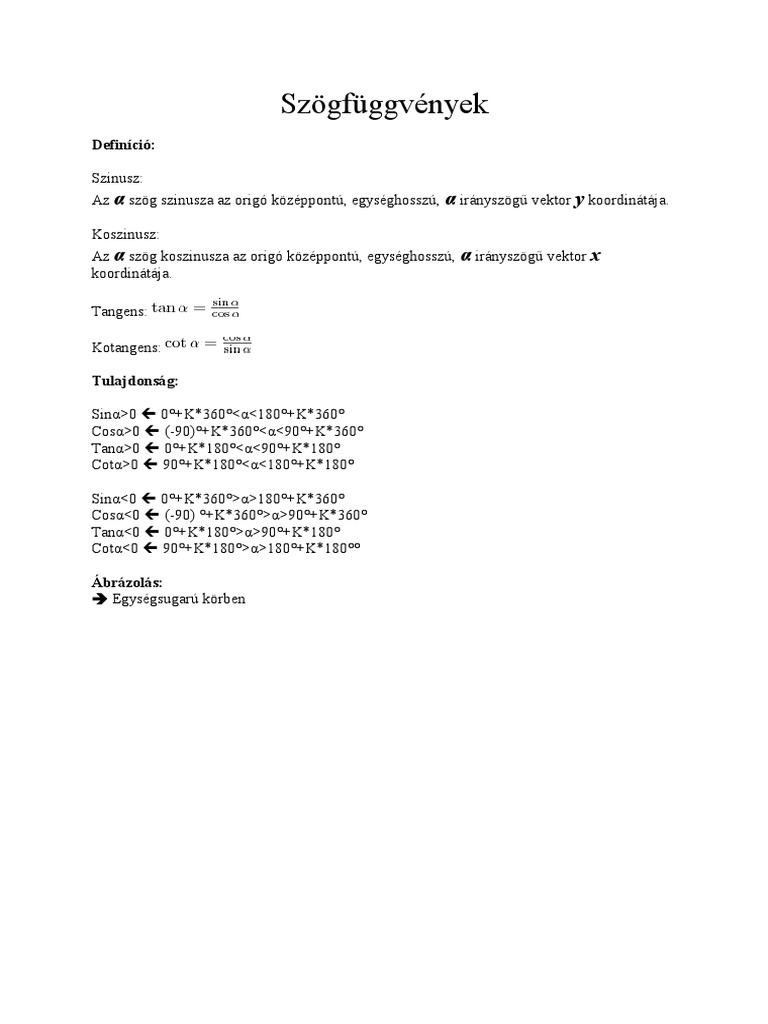 Szögfüggvények (EGY7) | PDF