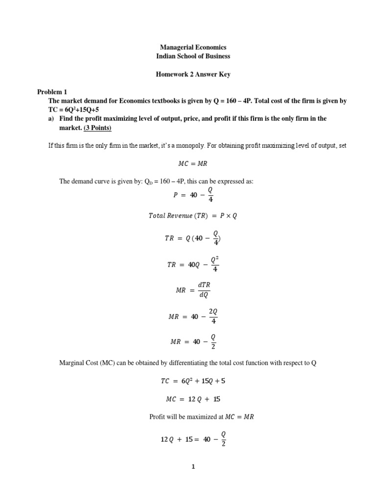 HW2 Answer Key | PDF | Demand | Perfect Competition