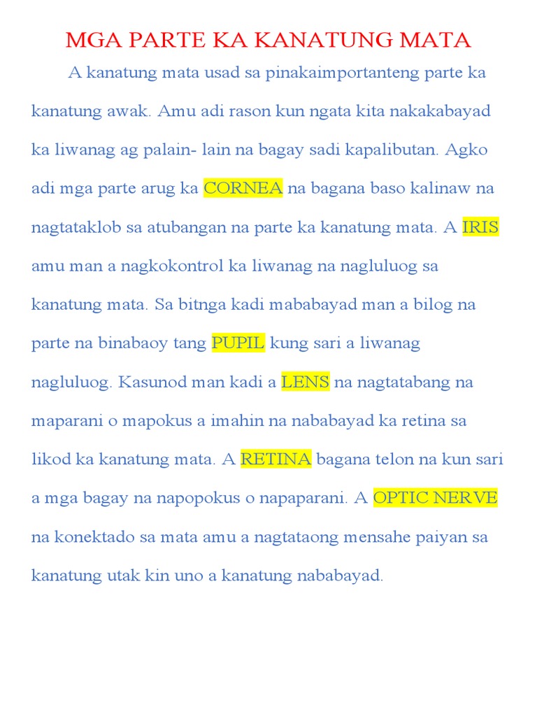 Mga Parte Ka Kanatung Mata | PDF