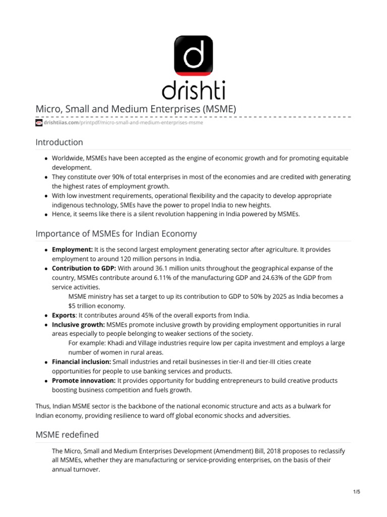 Micro Small and Medium Enterprises Msme | PDF | Small And Medium Sized ...