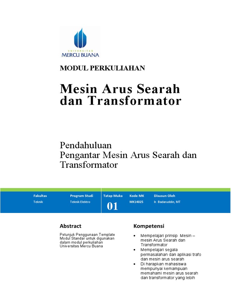 Modul 1 Mesin Arus Searah Dan Transformator | PDF
