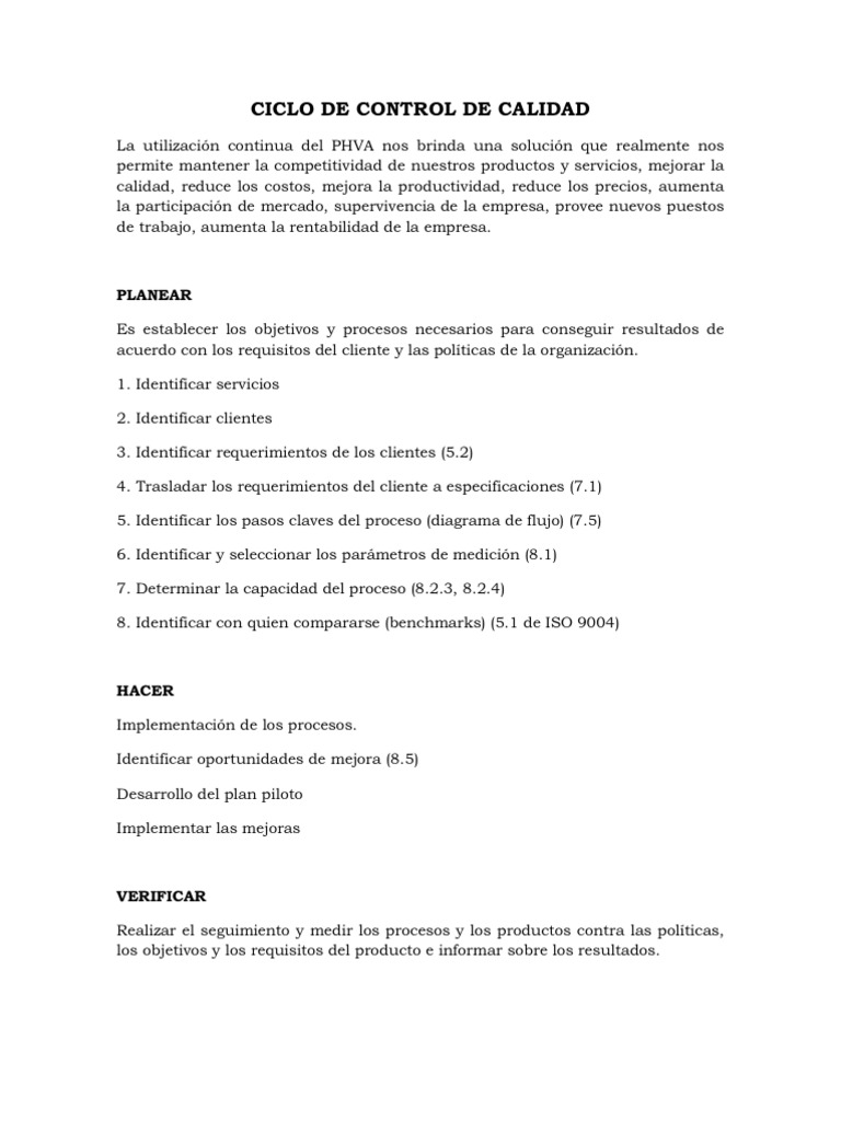 Ciclo de Control de Calidad | PDF | Calidad (comercial) | Planificación