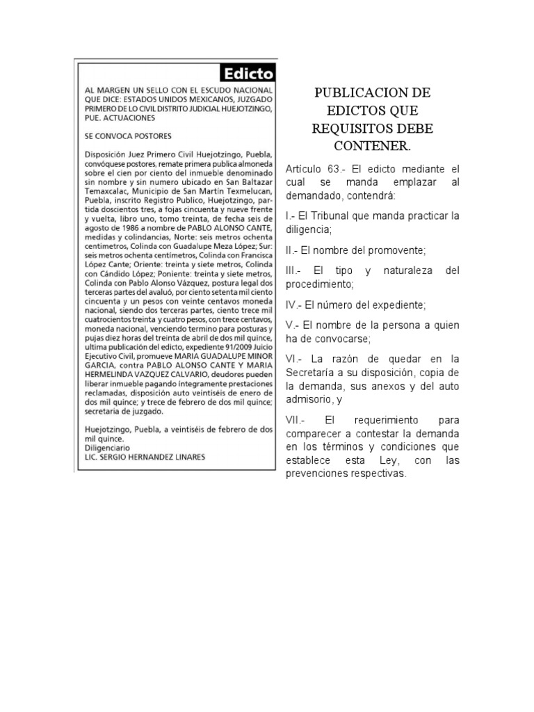 Publicacion de Edictos Que Requisitos Debe Contener | PDF | Ciencias ...