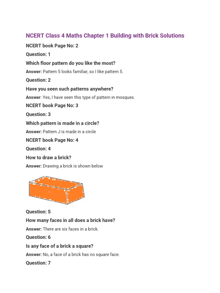 NCERT Class 4 Maths Chapter 1 Building With Brick Solutions | PDF ...
