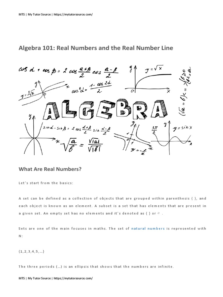 Algebra 101 Real Numbers and The Real Number Line | PDF