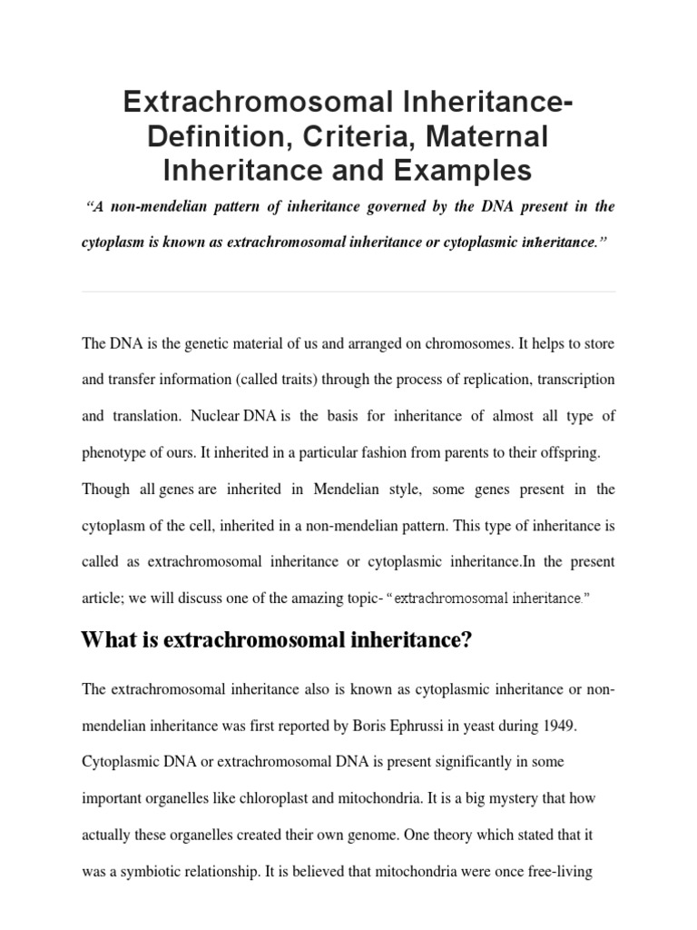 Extrachromosomal Inheritance-Definition, Criteria, Maternal Inheritance and Examples | Download ...